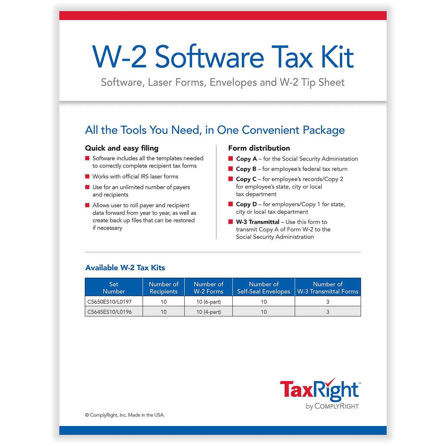 ComplyRightDealer | TaxRight W-2 4-Part Software Kit (10 Recipients)