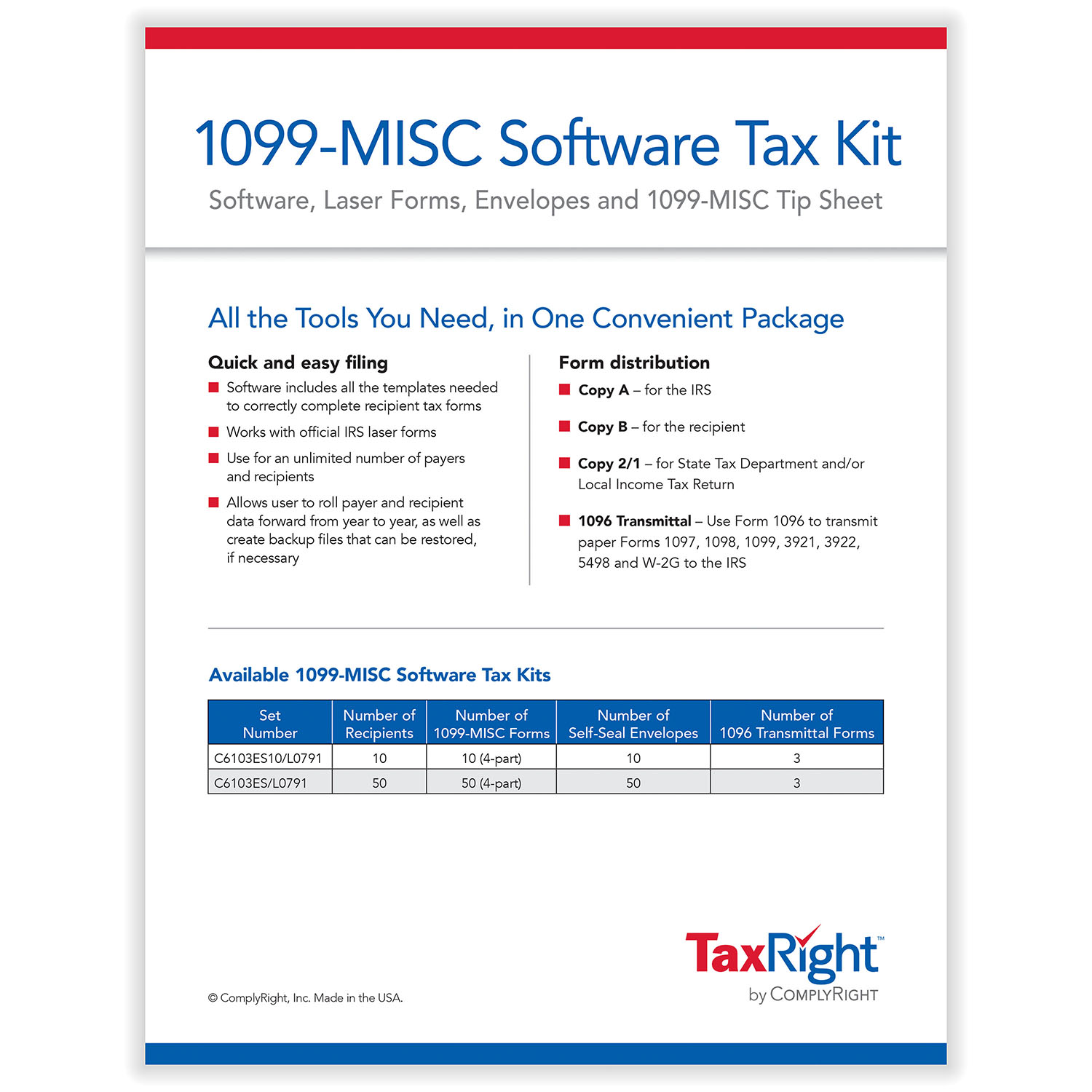 ComplyRightDealer | TaxRight 1099-MISC 4-Part Software Kit (50 Recipients)