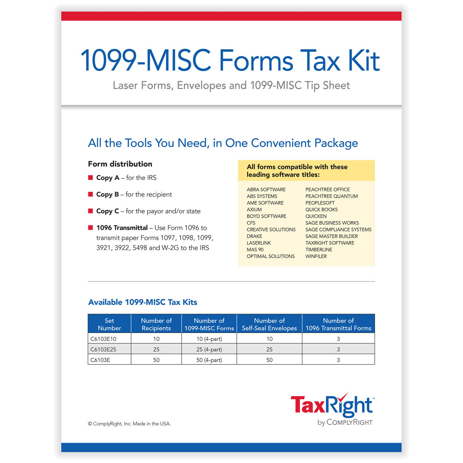ComplyRightDealer | TaxRight 1099-MISC 4-Part Kit (25 Recipients)